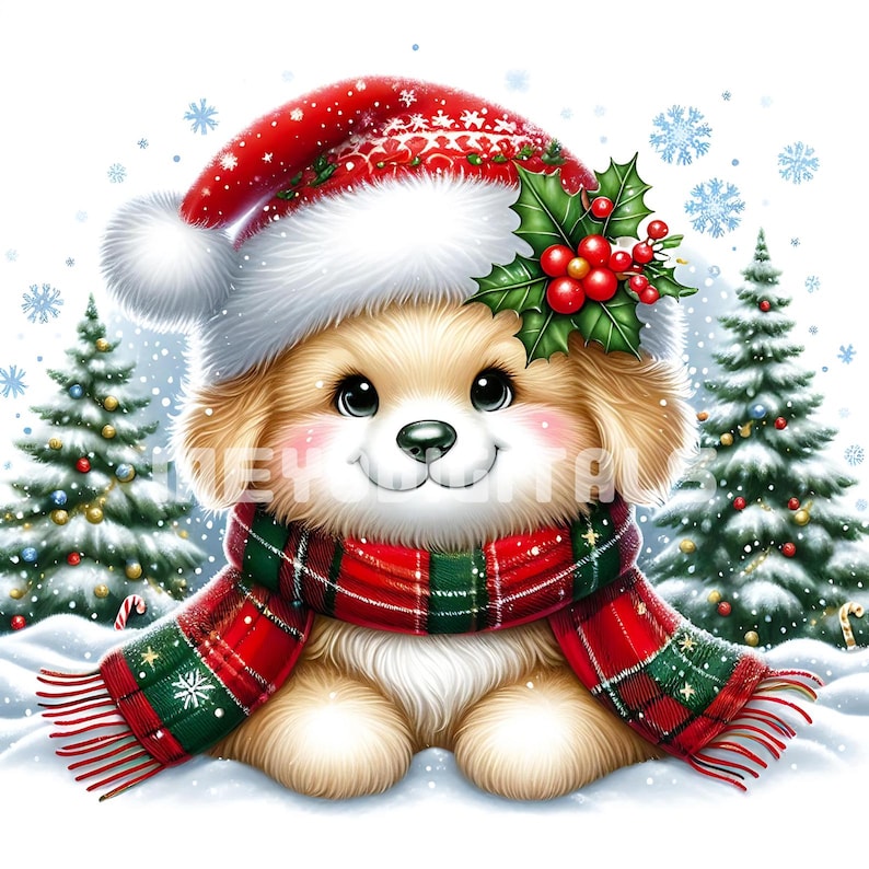 Christmas Dog Clipart | 11 High-quality Jpgs | Festive Christmas Puppy ...