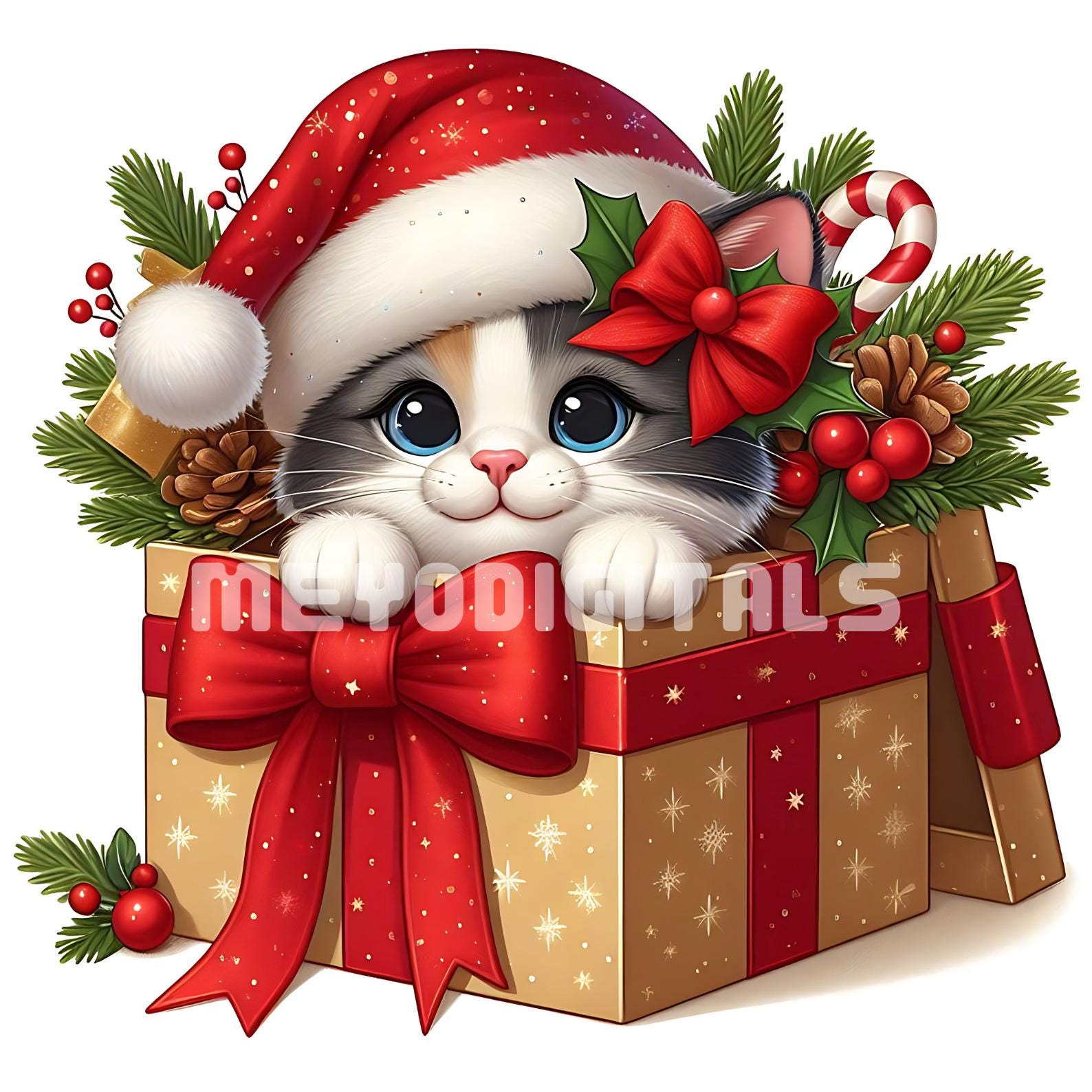 Christmas Cat Clipart Cute Kitten Art, Christmas Animals, Set of 8 High ...