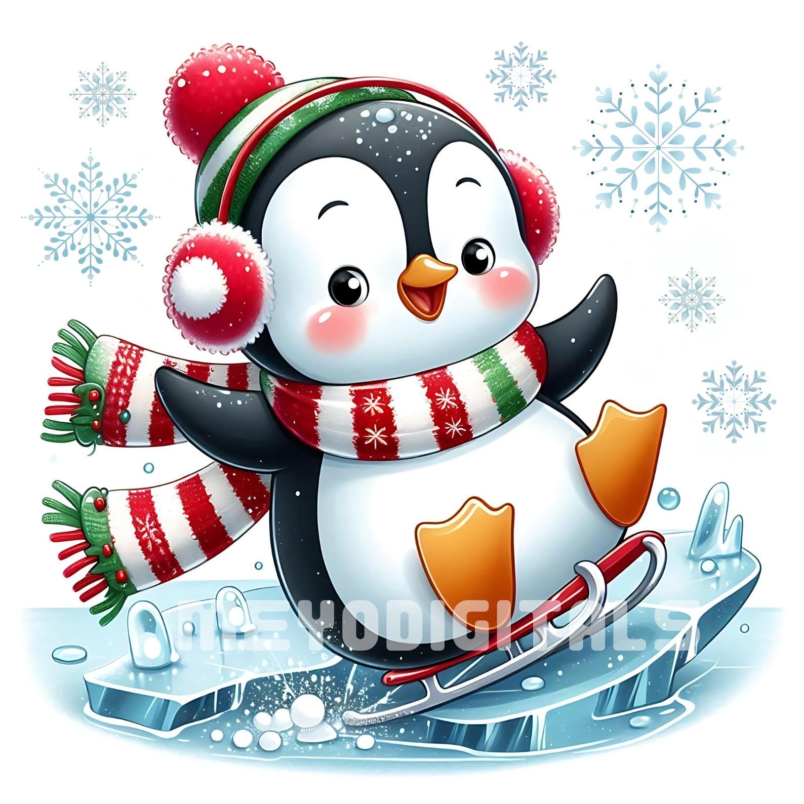 Winter Penguin Clipart, Christmas Penguin, Set of 8 High Quality 300 ...