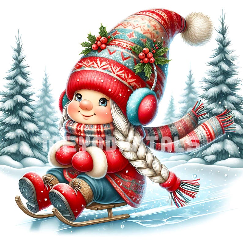 Christmas Gnomes Cute Girl Gnome Set of 8 High Quality 300 DPI Jpgs ...