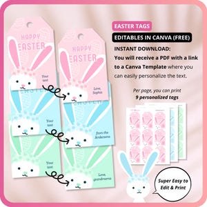 Printable Easter Gift Tags: Bunny Design, Editable in Canva (instant ...
