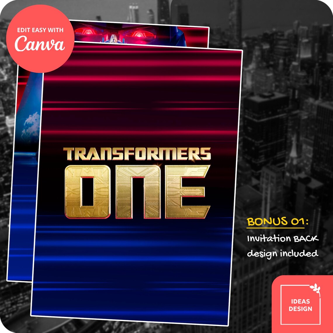 Transformers One Birthday Invitation Template Edit in Canva 7x5 Print ...