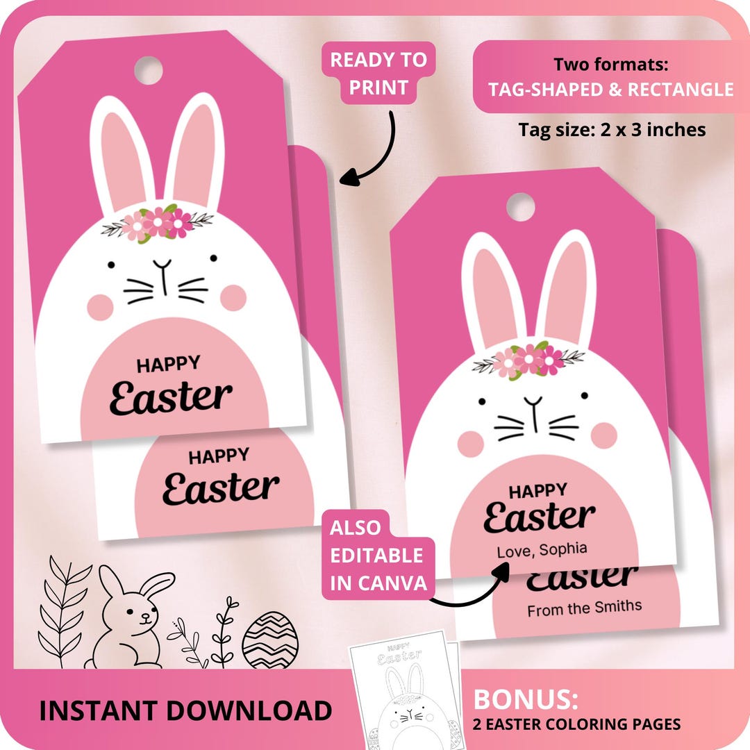 Printable Easter Gift Tags: Editable Bunny Basket Tags (canva Template ...