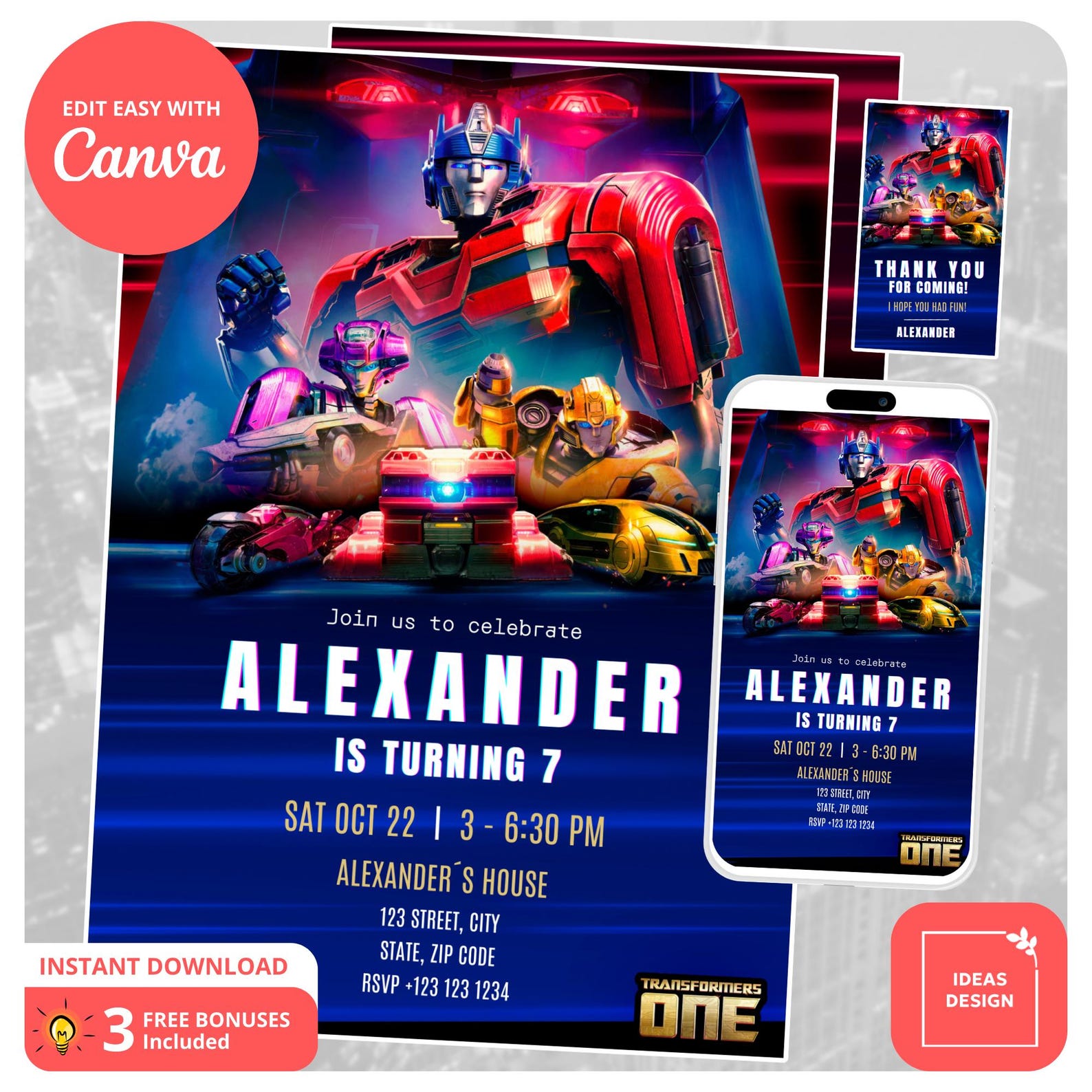 Transformers One Birthday Invitation Template Edit in Canva 7x5 Print ...