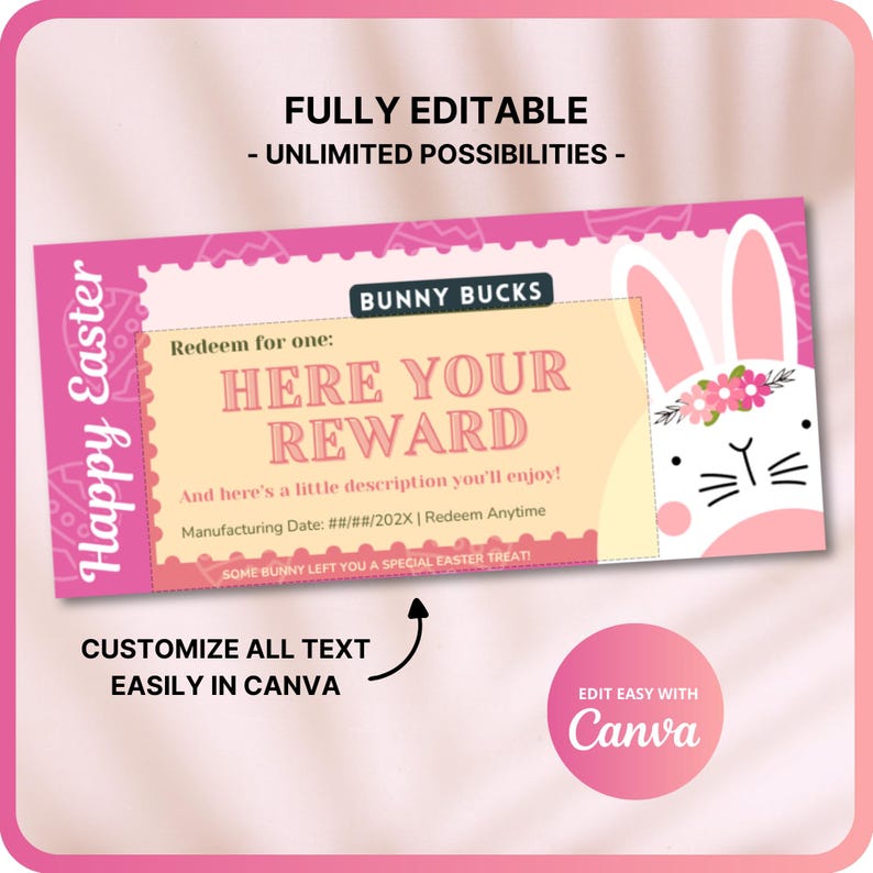 Editable Easter Bunny Bucks & Easter Coupons. Canva Template. Instant ...