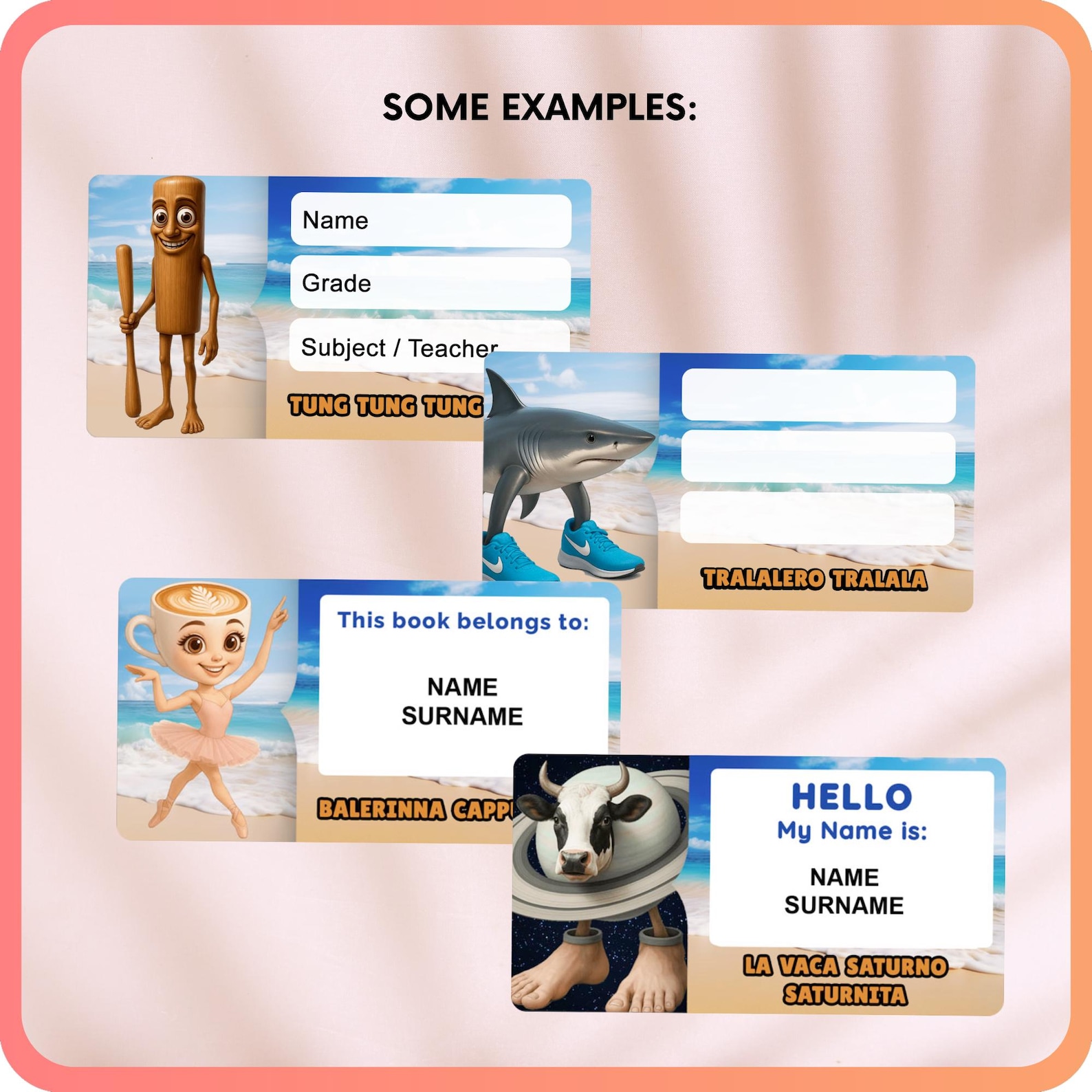 Italian Brainrot School Labels: Printable PDF Name Tags (digital ...
