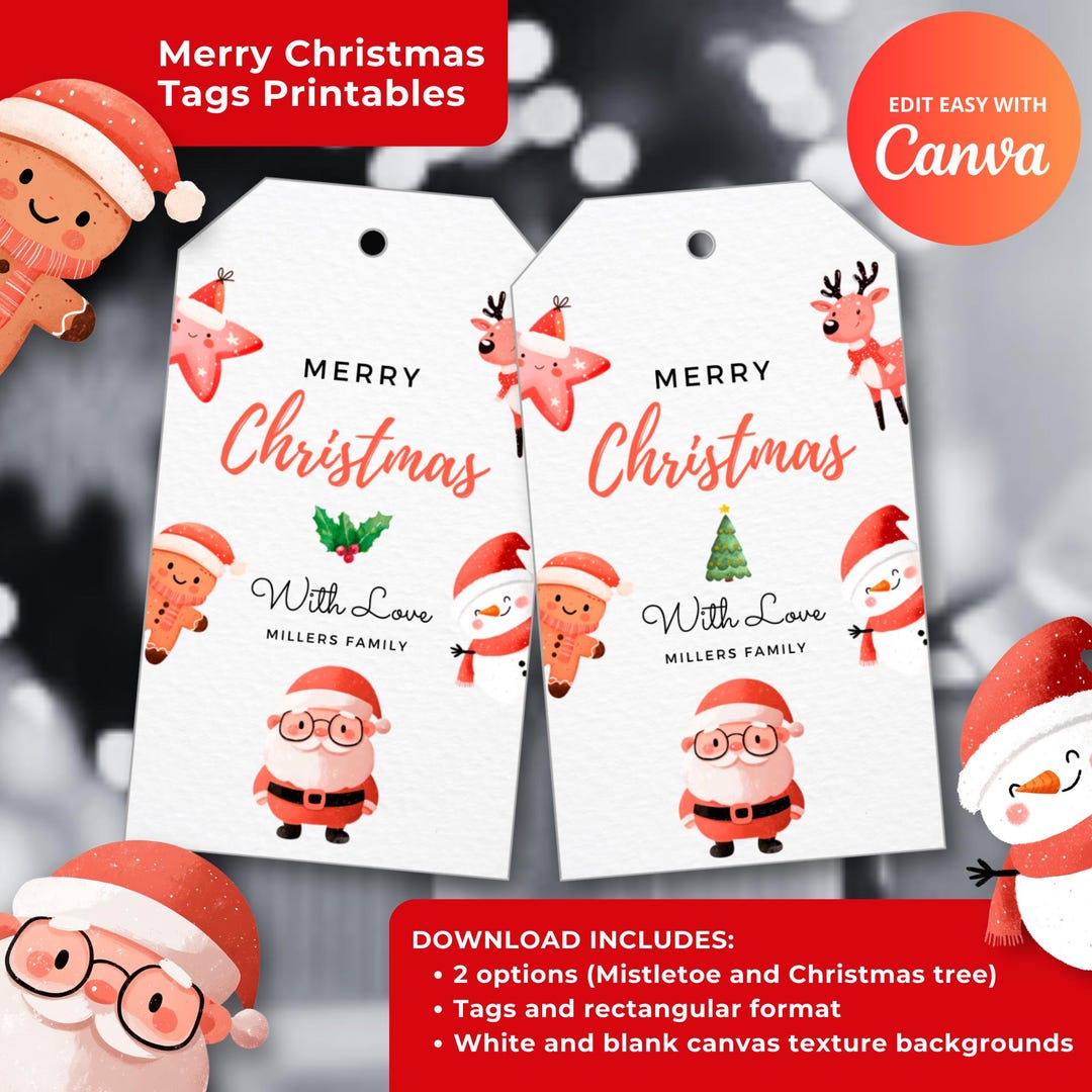 Merry Christmas Gift Tag Printable Editable Holiday Gift Tag Download ...