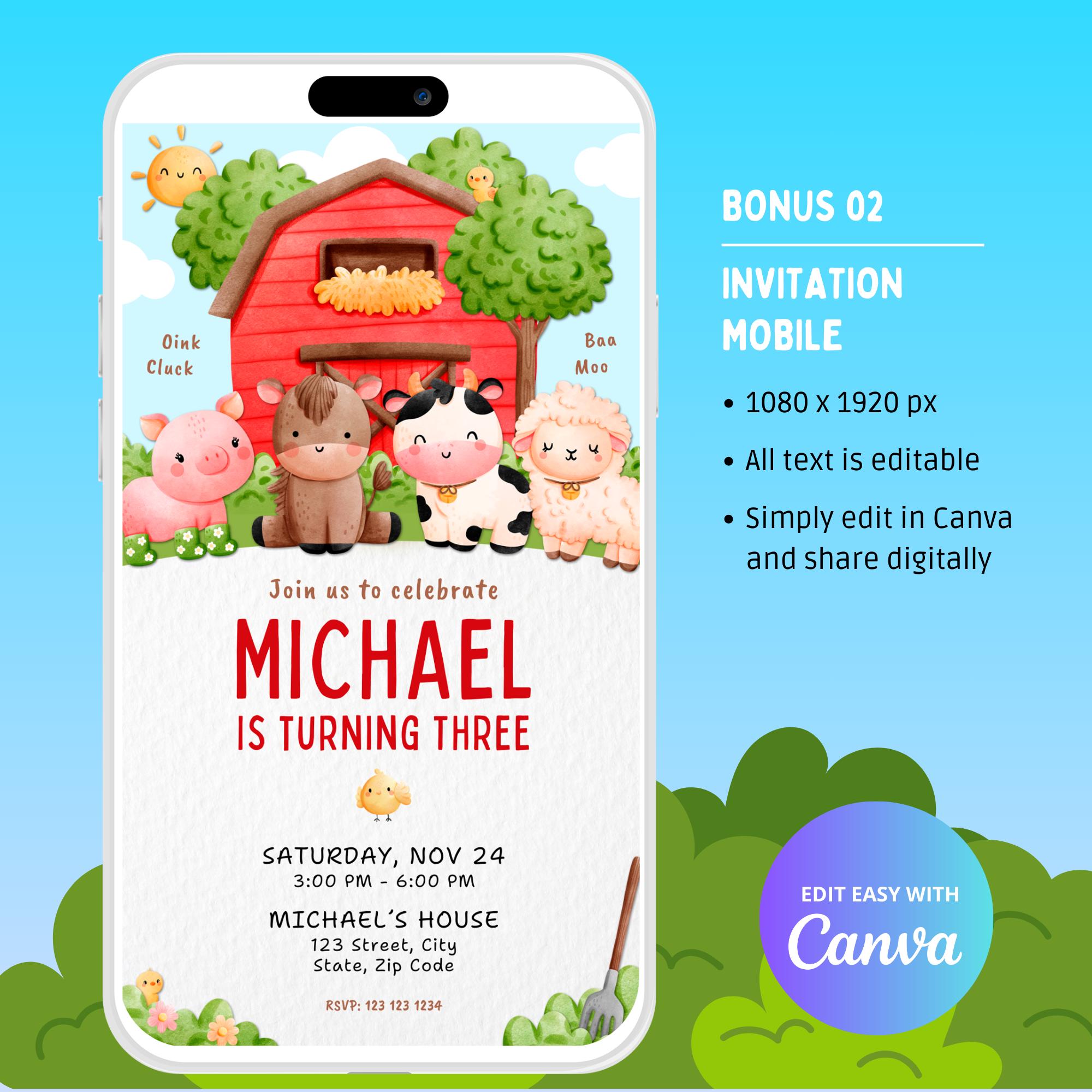 Farm Birthday Invitation | Editable Farm Animal, Barnyard or Ranch ...