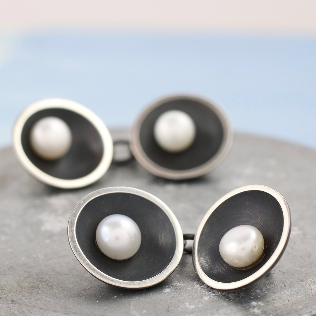 Double Sided Cufflinks. Pearl Anniversary Gift for Him - Etsy