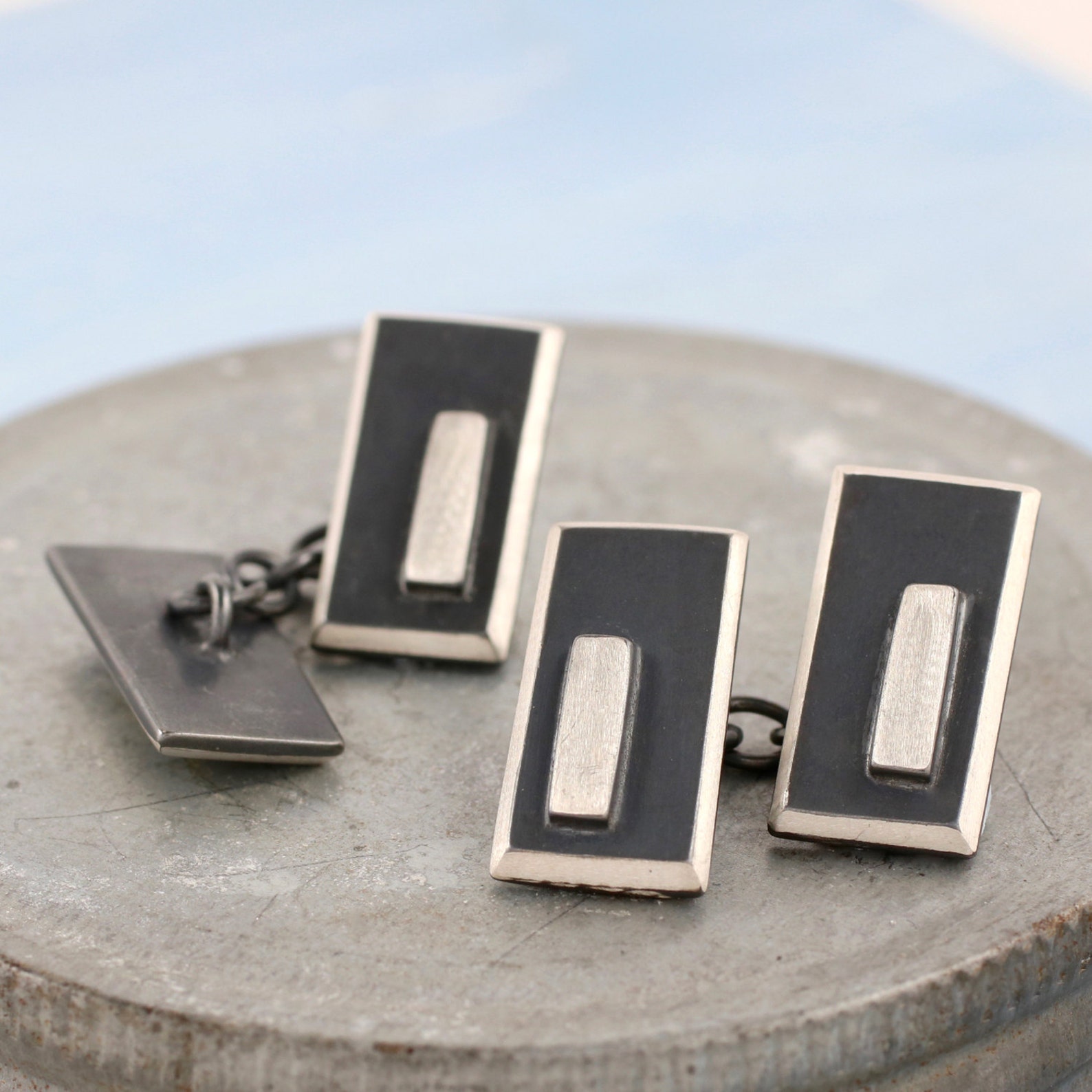Double Sided Chain Cufflinks. Black Rectangle Cufflinks | Etsy