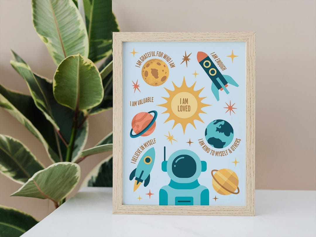 Nursery Wall Art, Outer Space Theme Print, Astronaut Poster, Positive ...