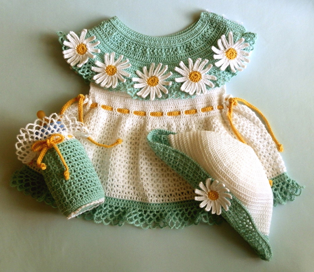 Baby Dress Pattern Daisies Worked in 2 Rows Sun Hat & Bottle Cover (PDF ...