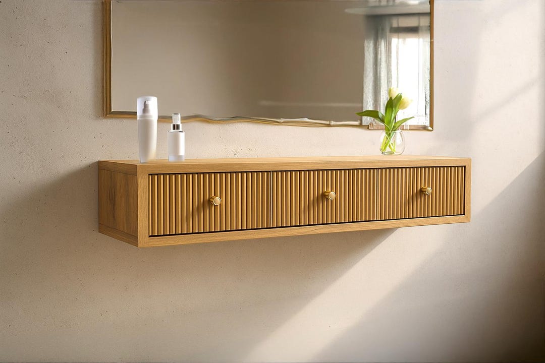 Floating Vanity Desk: Minimalist Solid Wood Makeup Console Table With ...