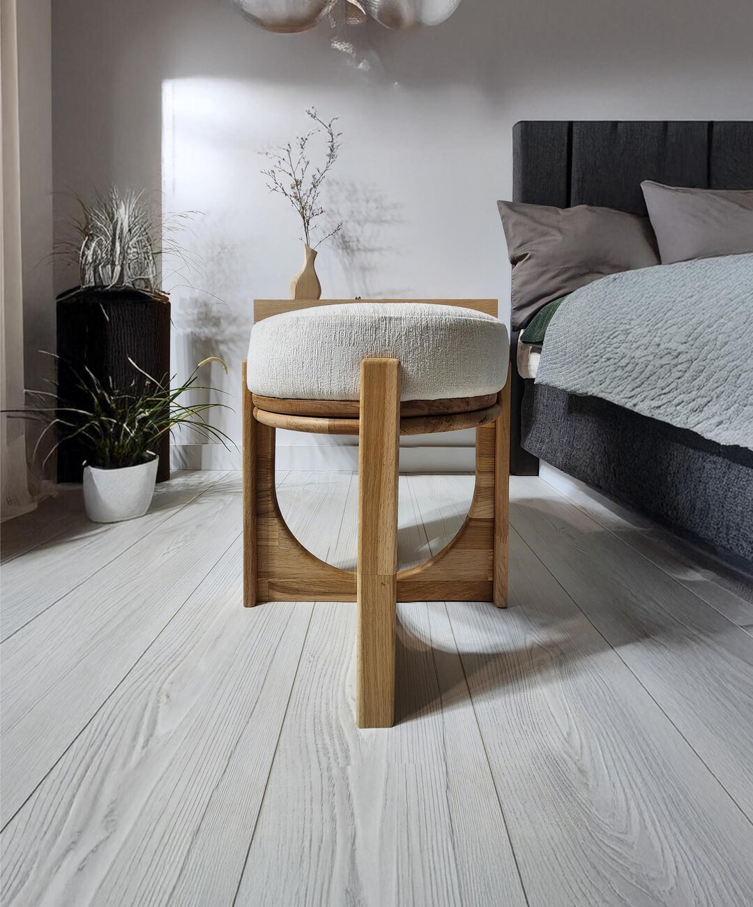 Versatile Boucle Ottoman: Modern Pouf Stool, End Table & Coffee Table ...