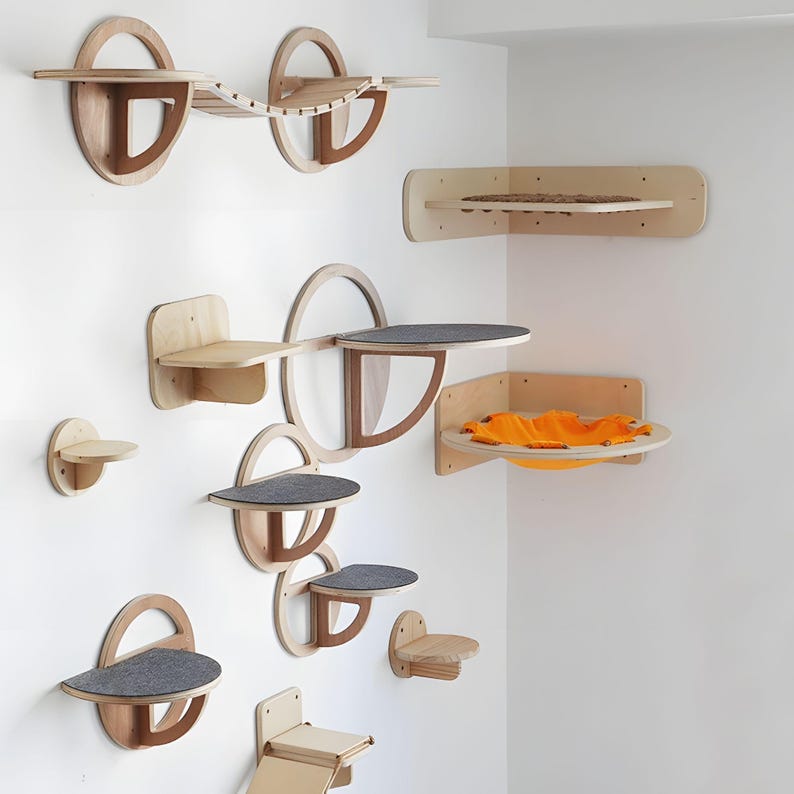 Cat Bridge, Cat Shelves, Cat Ladder Floating, Wooden Furniture for Cat ...