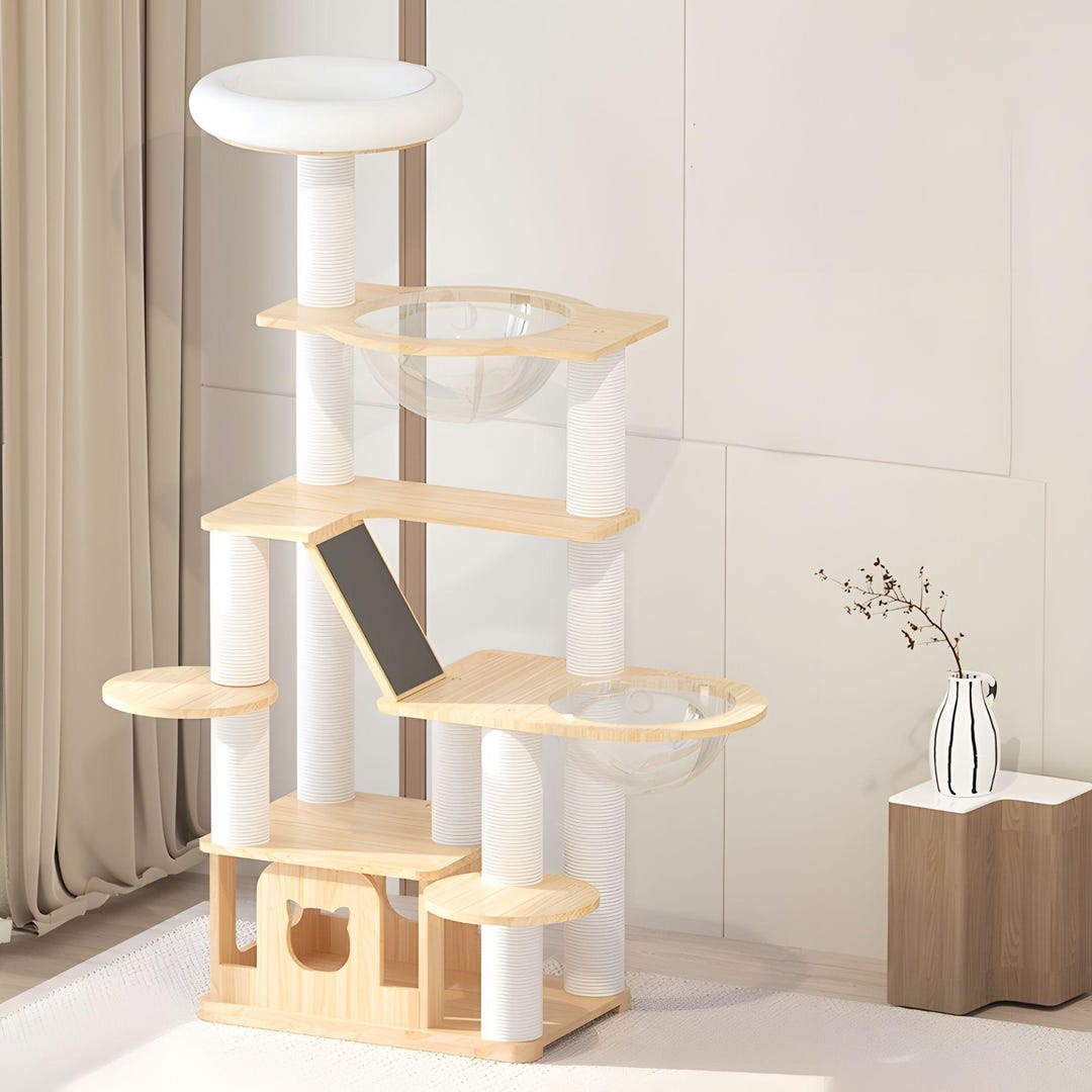 Wood Cat Tree Tower, Wooden Cat Tower, Modern Cat Climbing Tree, Cat ...
