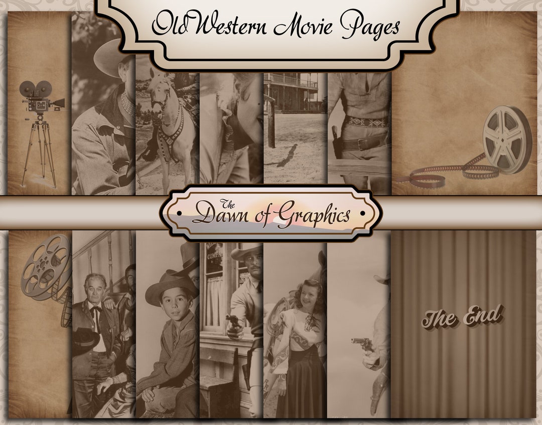 Vintage Cowboy Western Movie 18 Sheets Junk Journal Pages Digital ...