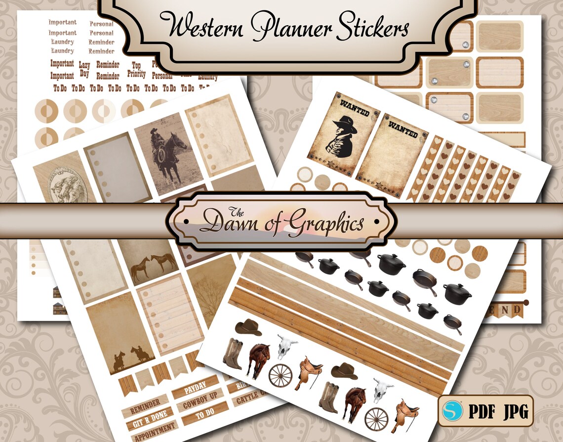 Western Cowboy Cowgirl Happy Planner Classic Printable Stickers Kit for ...