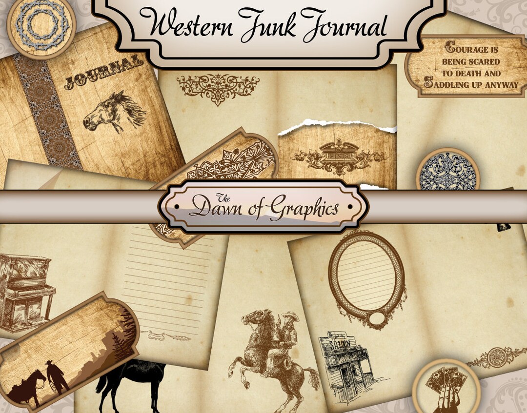 Cowboy Western Horse Pack Junk Journal Pages Digital Scrapbooking Kit ...
