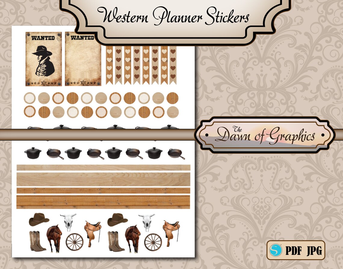 Western Cowboy Cowgirl Happy Planner Classic Printable Stickers Kit for ...