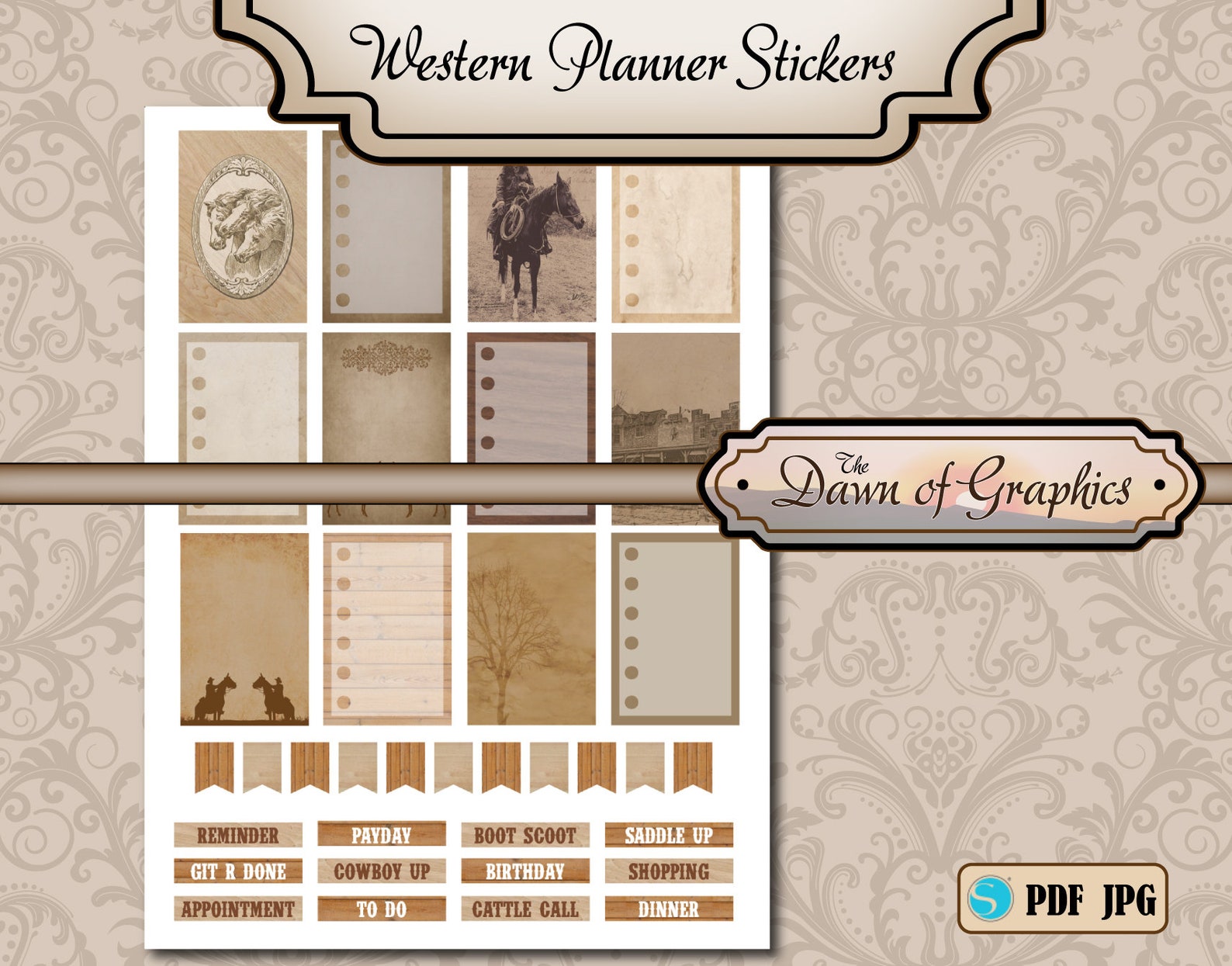 Western Cowboy Cowgirl Happy Planner Classic Printable Stickers Kit for ...
