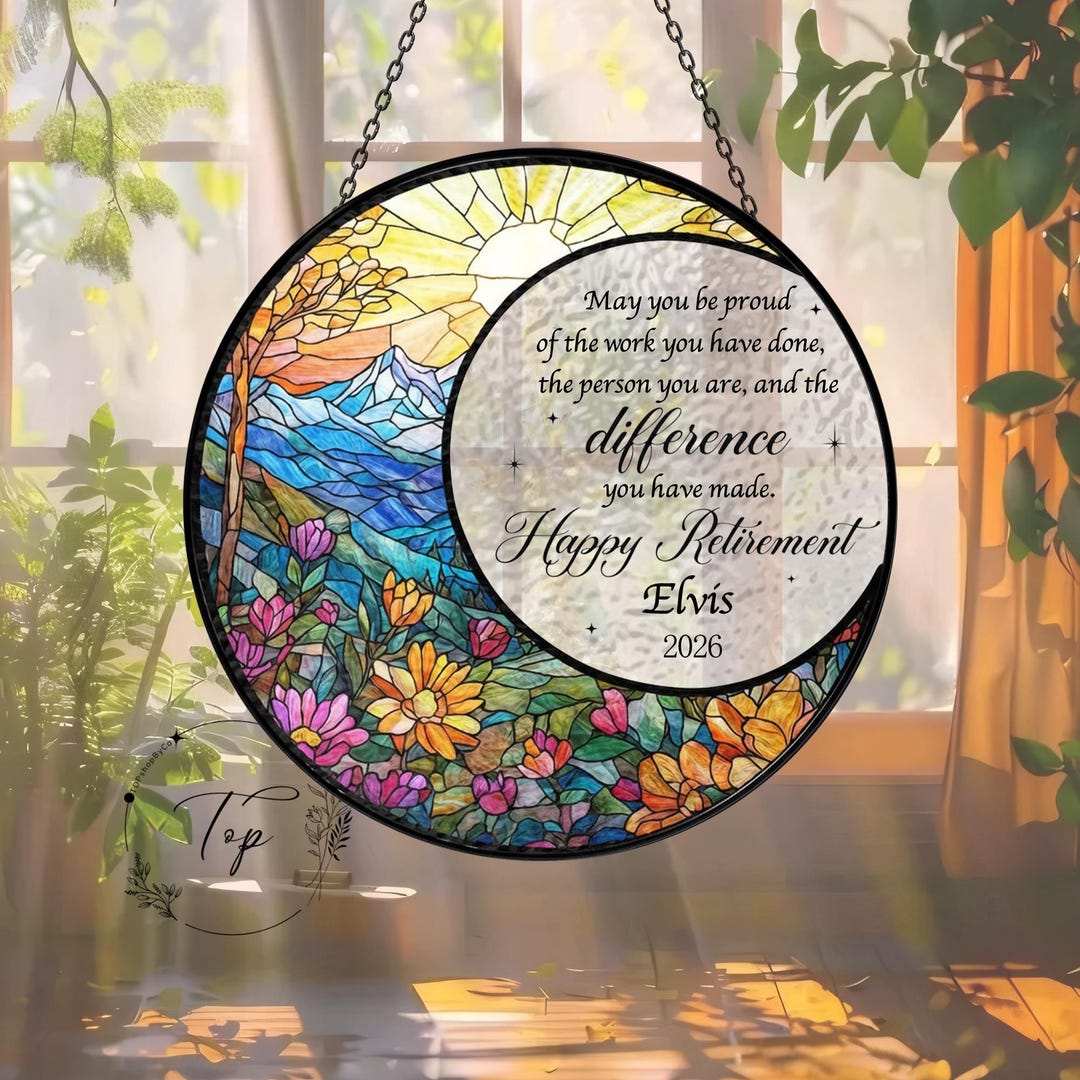 Custom Retirement Suncatcher, Nature Inspired Art, Moon Floral Window ...