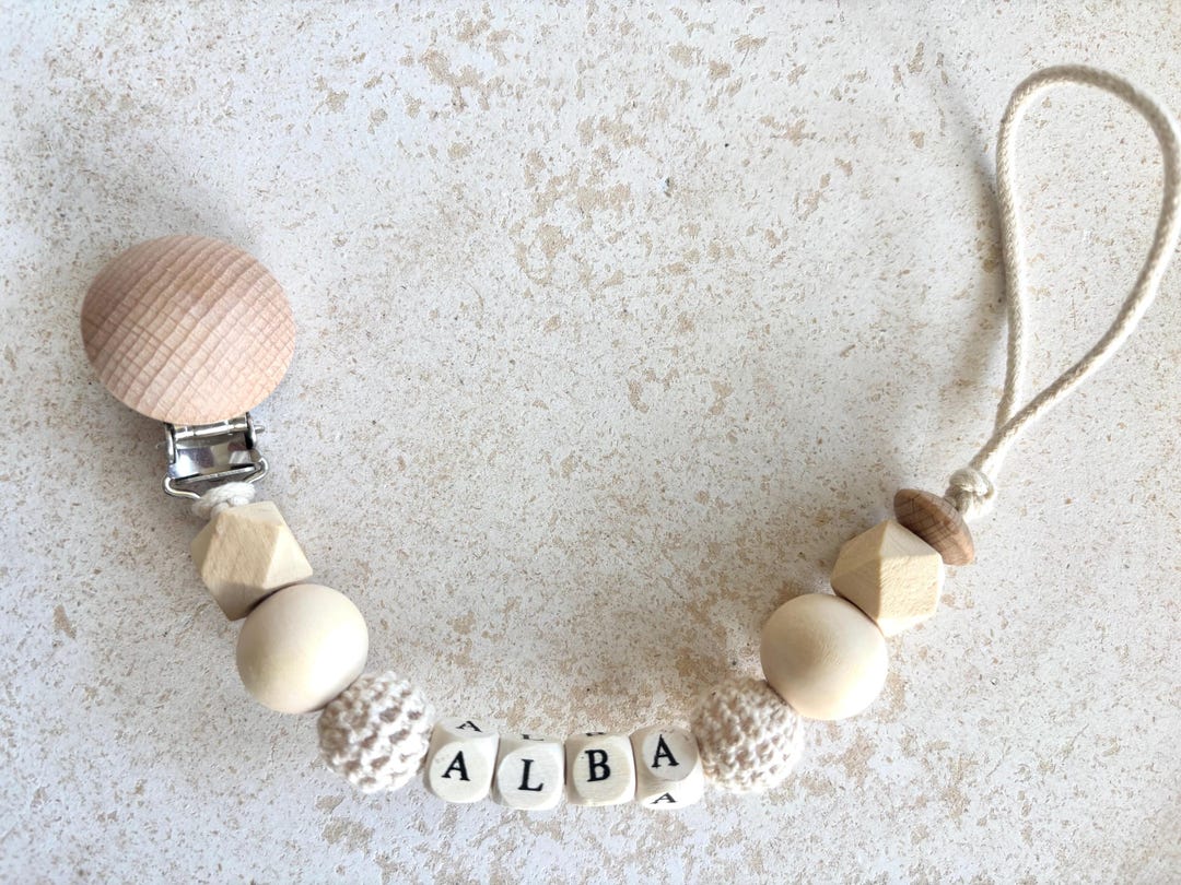 Customizable Wooden Pacifier Clip With Round Bead and Crochet Hook - Etsy