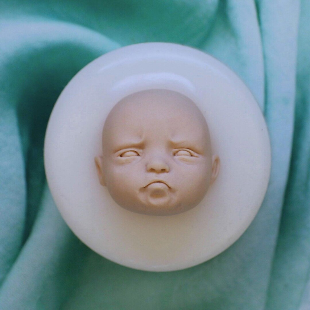 Upset Baby Face Silicone Mold, Character Mould for Clay, Doll Head Mold ...