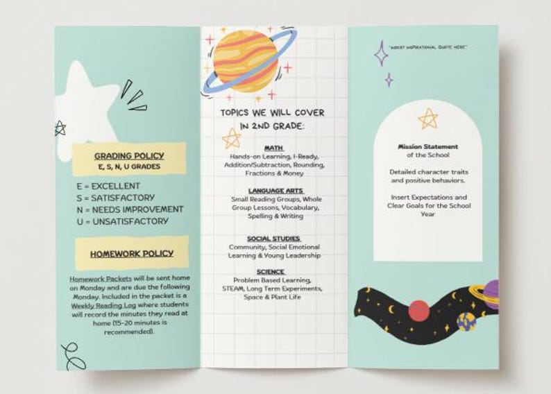 Meet the Teacher Foldable Brochure Template Space Theme School ...