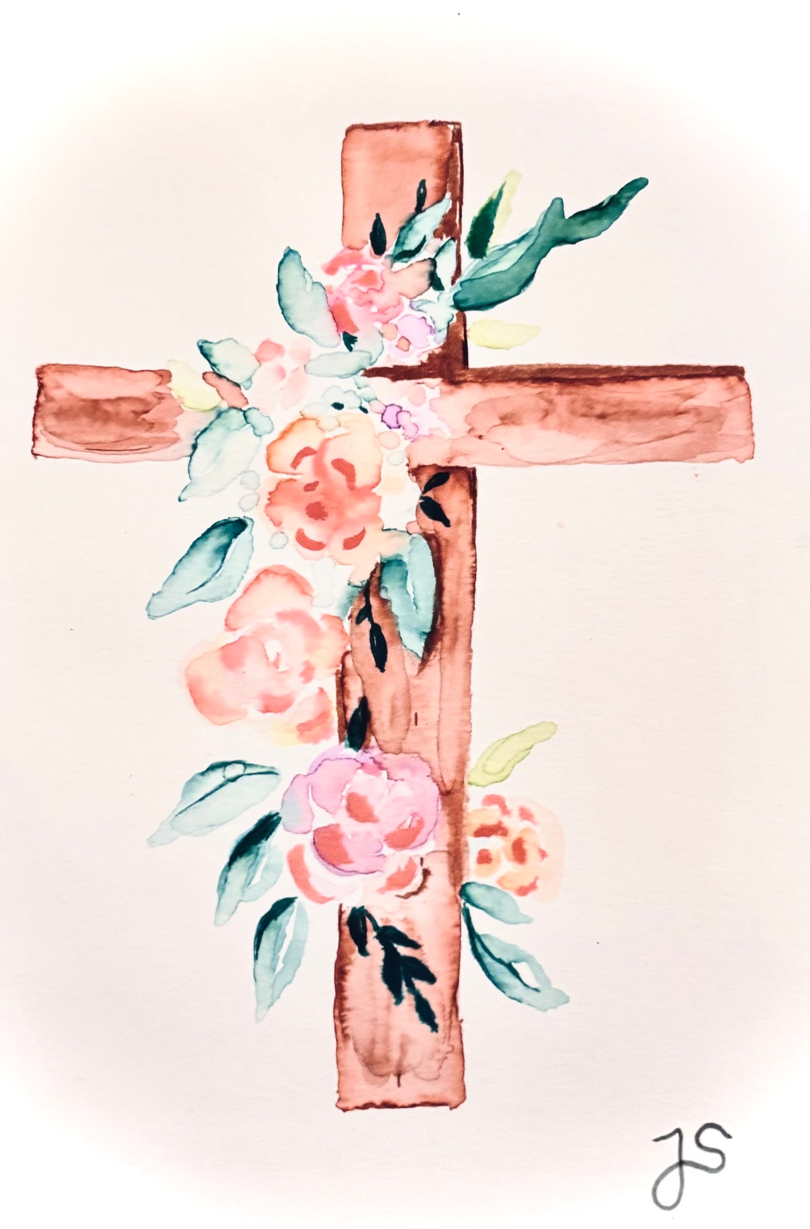 Watercolor Floral Cross Print - Etsy