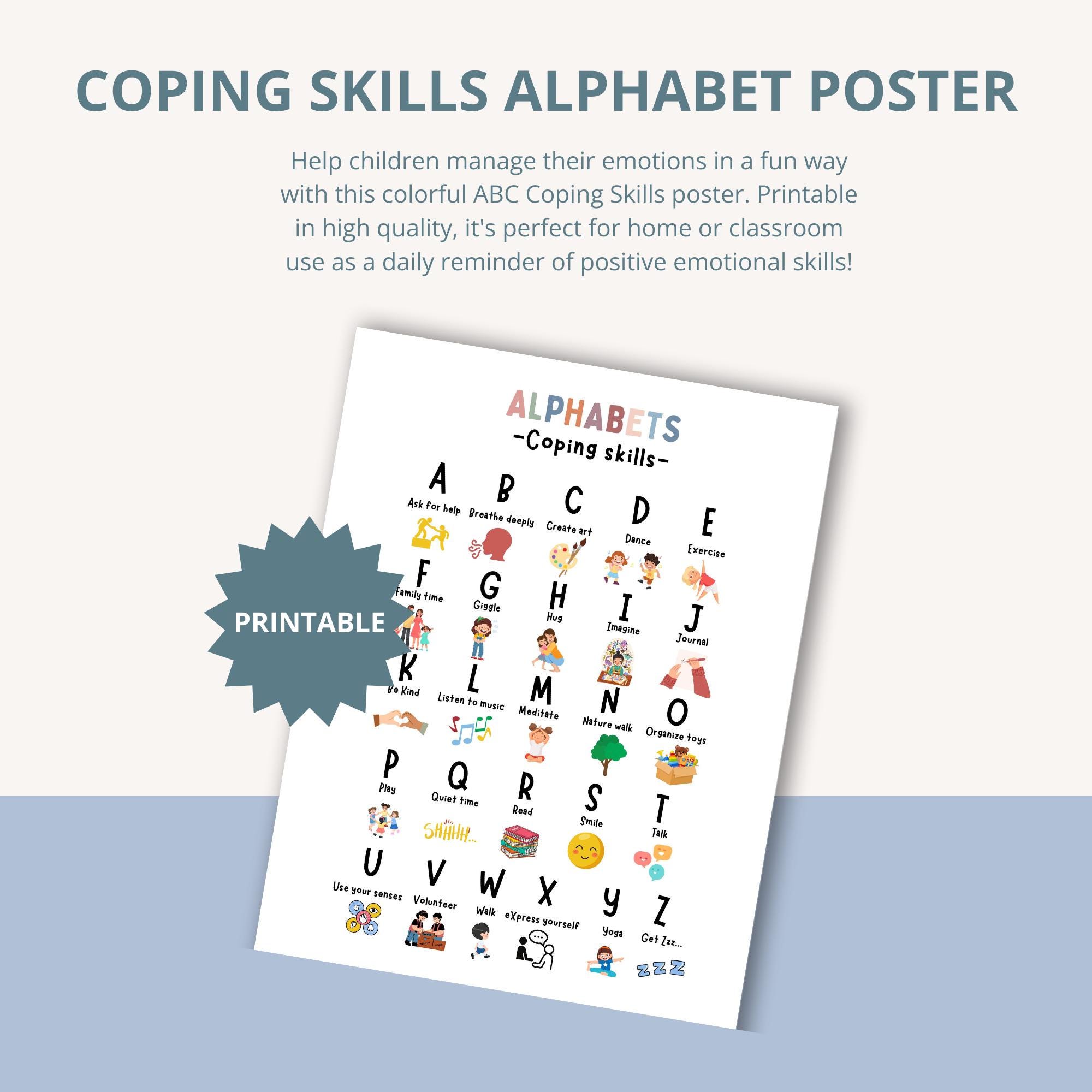 Coping Skills Alphabet Poster – Printable – Emotional Regulation ...