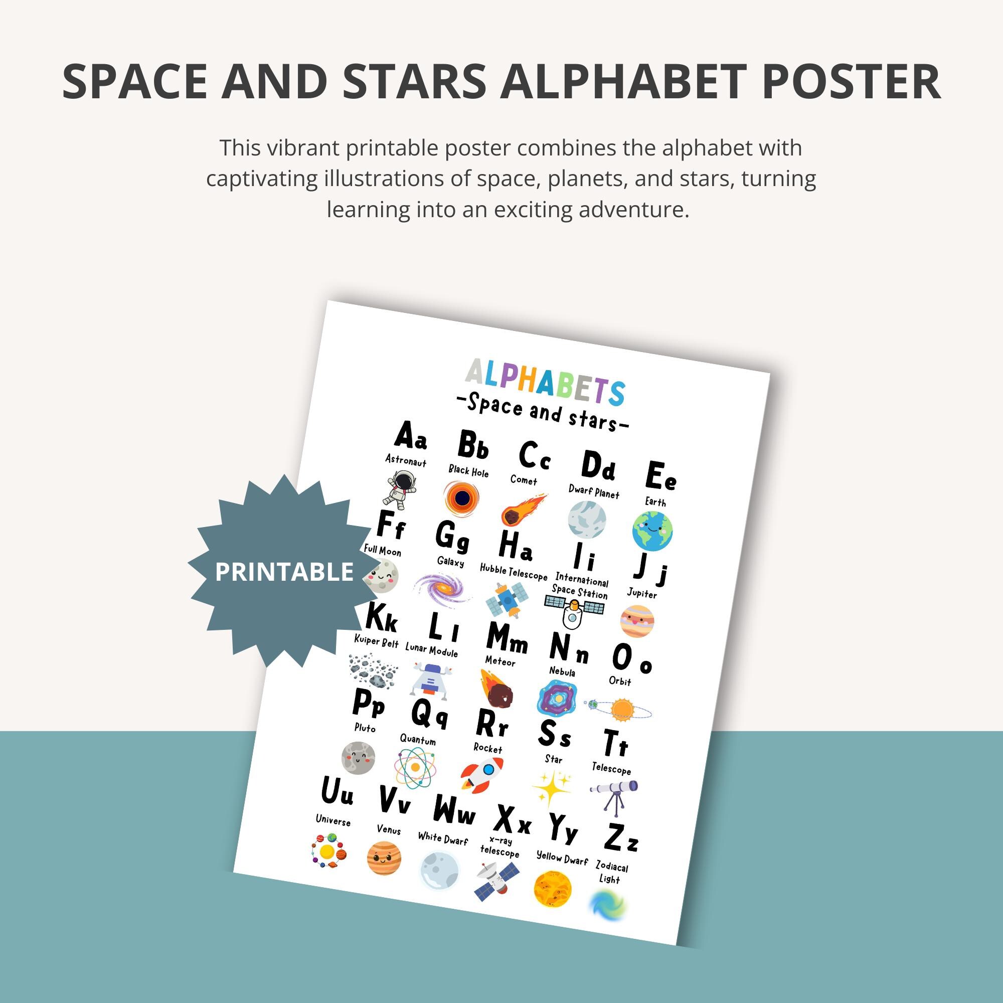 Printable ABC Space and Stars Poster – Fun & Educational Alphabet Chart ...
