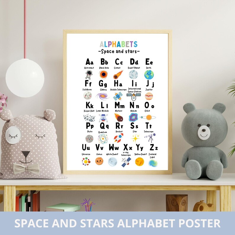 Printable ABC Space and Stars Poster – Fun & Educational Alphabet Chart ...