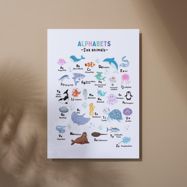 Sea Animals Alphabet Poster – Printable – Educational Sea Life Wall Art ...
