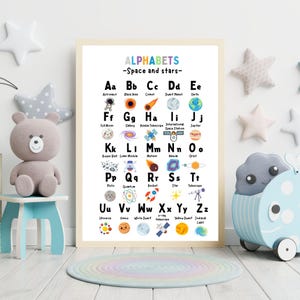 Printable ABC Space and Stars Poster – Fun & Educational Alphabet Chart ...