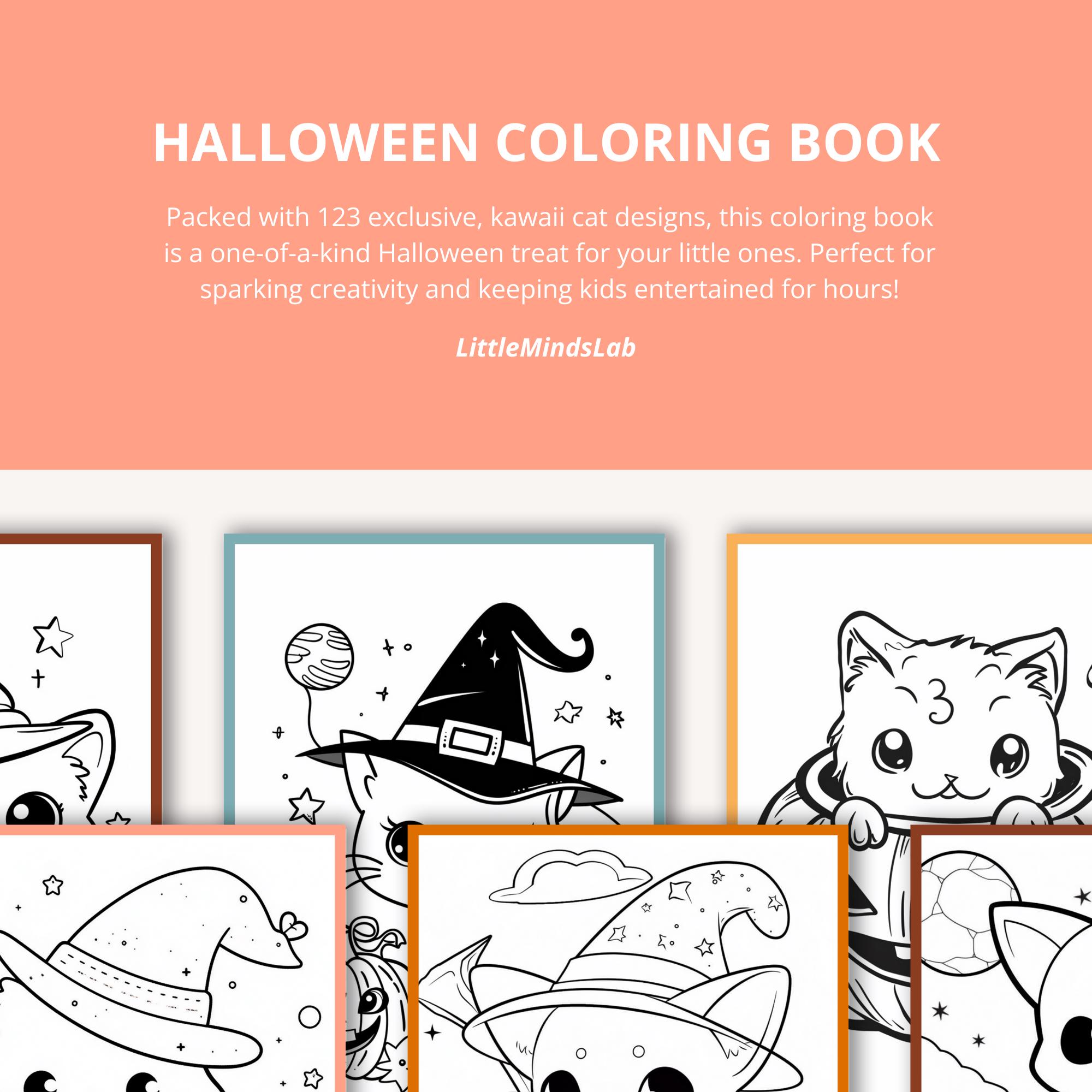 Halloween Kawaii Cat Coloring Book – 123 Pages of Cute Halloween Kawaii ...