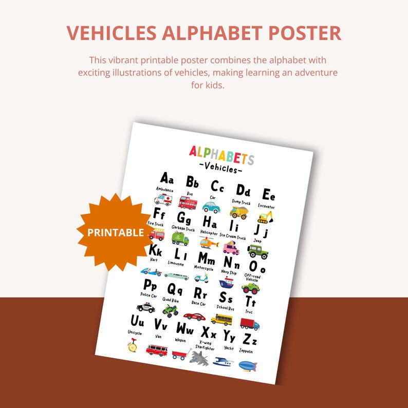 Printable ABC Vehicles Poster – Fun & Educational Transportation ...