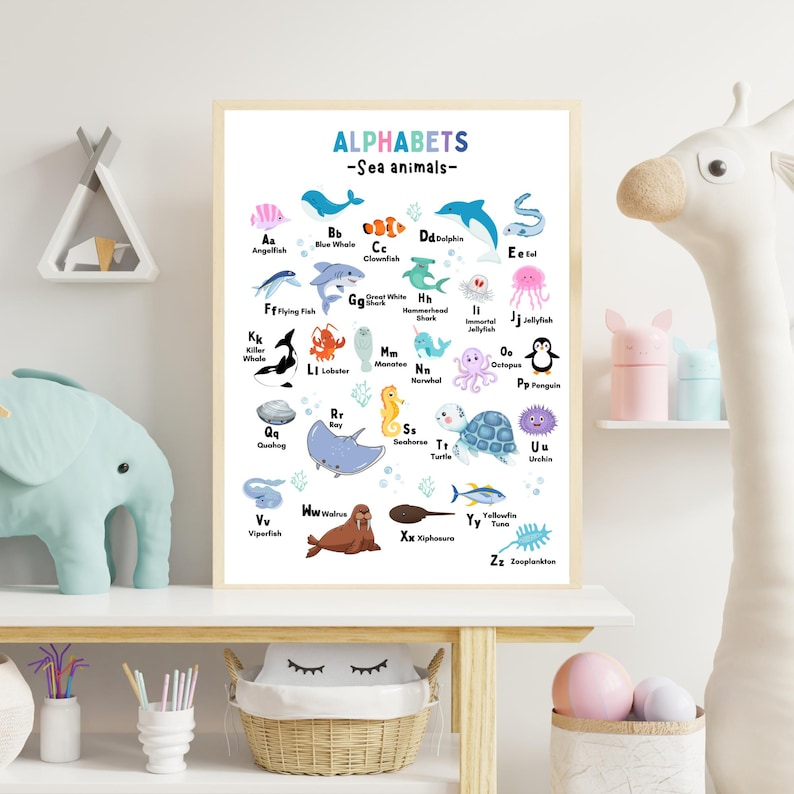 Sea Animals Alphabet Poster – Printable – Educational Sea Life Wall Art ...