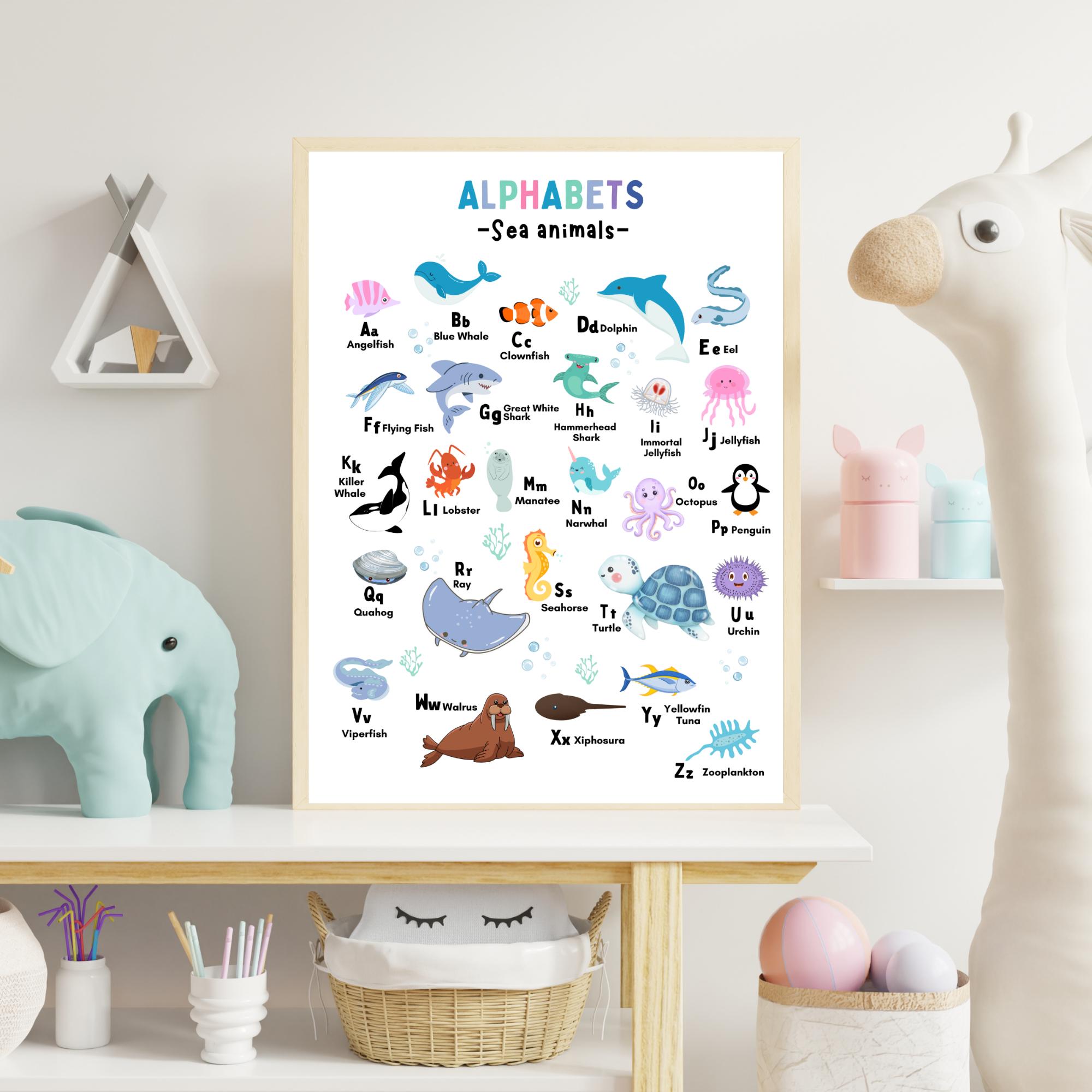 Sea Animals Alphabet Poster – Printable – Educational Sea Life Wall Art ...