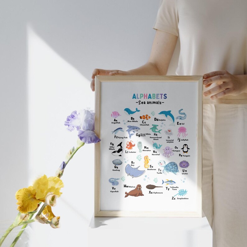 Sea Animals Alphabet Poster – Printable – Educational Sea Life Wall Art ...