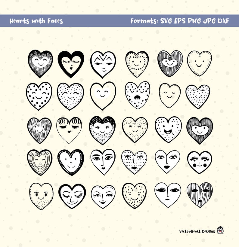 Hearts BUNDLE - 30 Hearts With Faces - Vector Files - Png Dxf Eps Svg ...