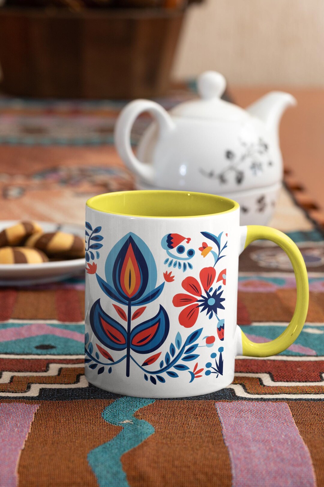 Polish Folk Art Mug, Vibrant Ceramic Coffee Cup, Handmade Design Gift ...