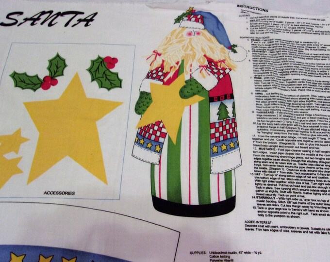 Santa Fabric, Cut, Sew and Stuff Fabric Panel to Make a Santa Doll ...
