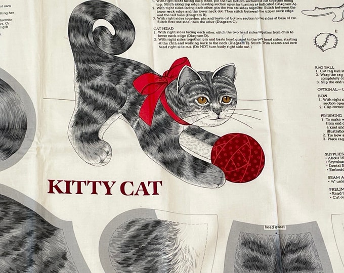 Kitty Cat Cut Sew Stuff Fabric Panel, Make a Cute Kitty Cat Pillow - Etsy