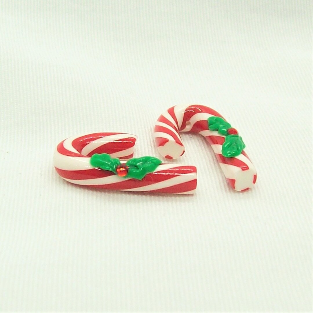 Candy Cane Beads With Holly Handmade Polymer Clay Beads - Etsy