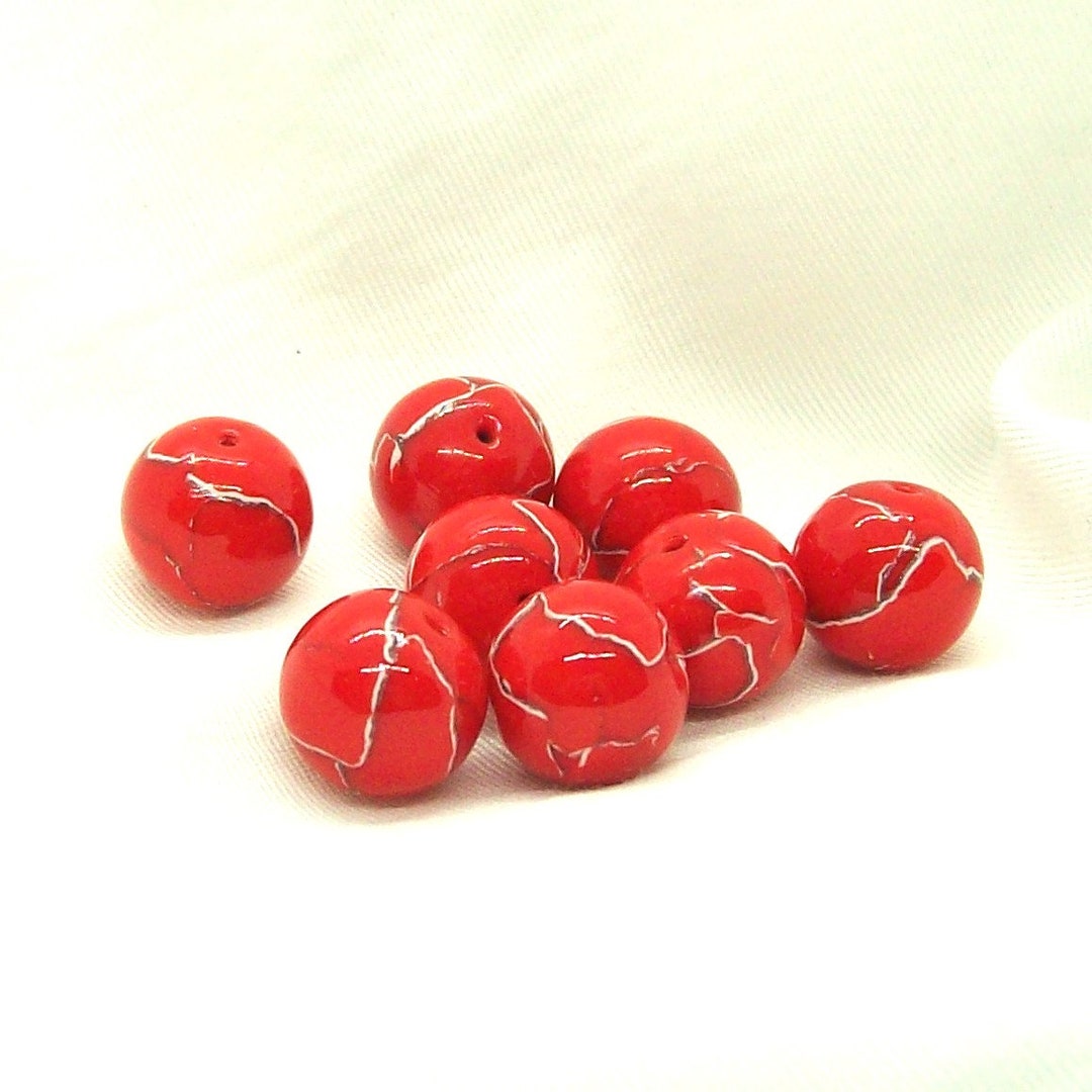Beautiful Red Round Handmade Polymer Clay Beads With a Torn Pattern ...