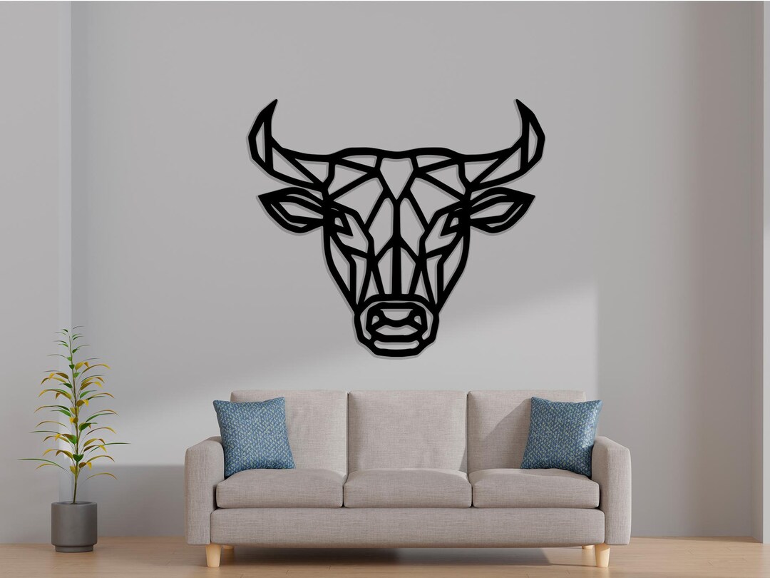 Geometric Bull Metal Sign Home Decor, Bull Wall Decor, Stainless Steel ...