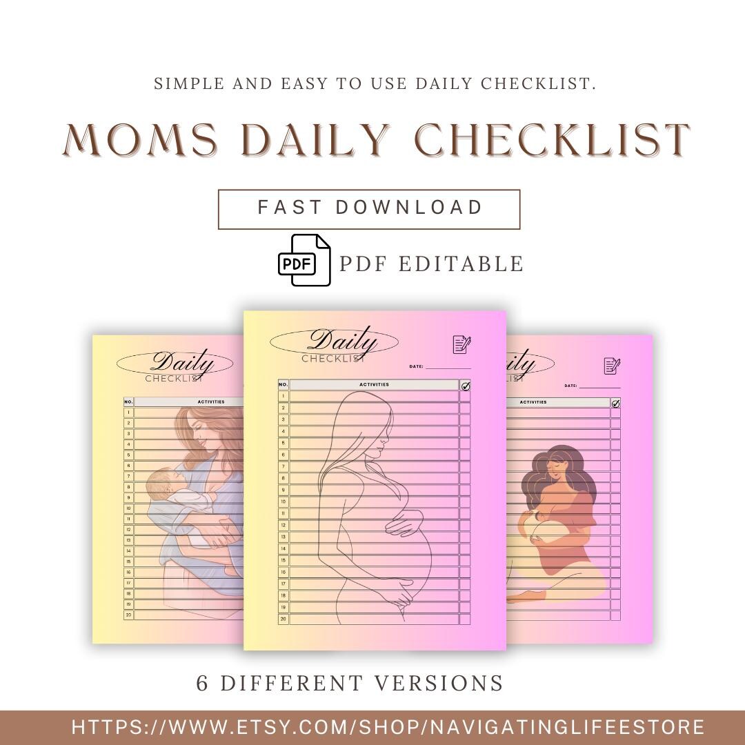 Daily Checklist for Busy and Expecting Moms Blank Checklist Template ...