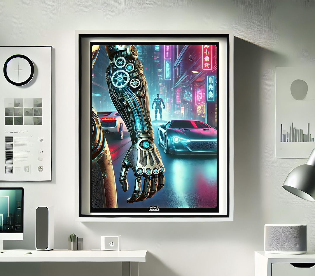 Cyberpunk Cyborg Arm Night Poster Downloadable Ready to Print Art ...