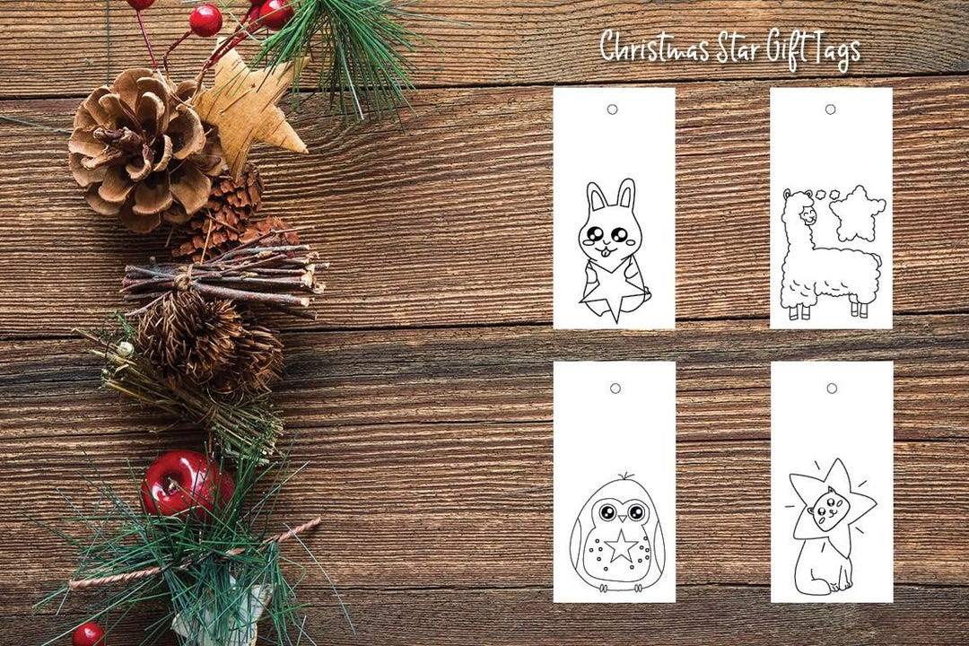 Christmas Stars Gift Tags Colouring Page Printable - Etsy